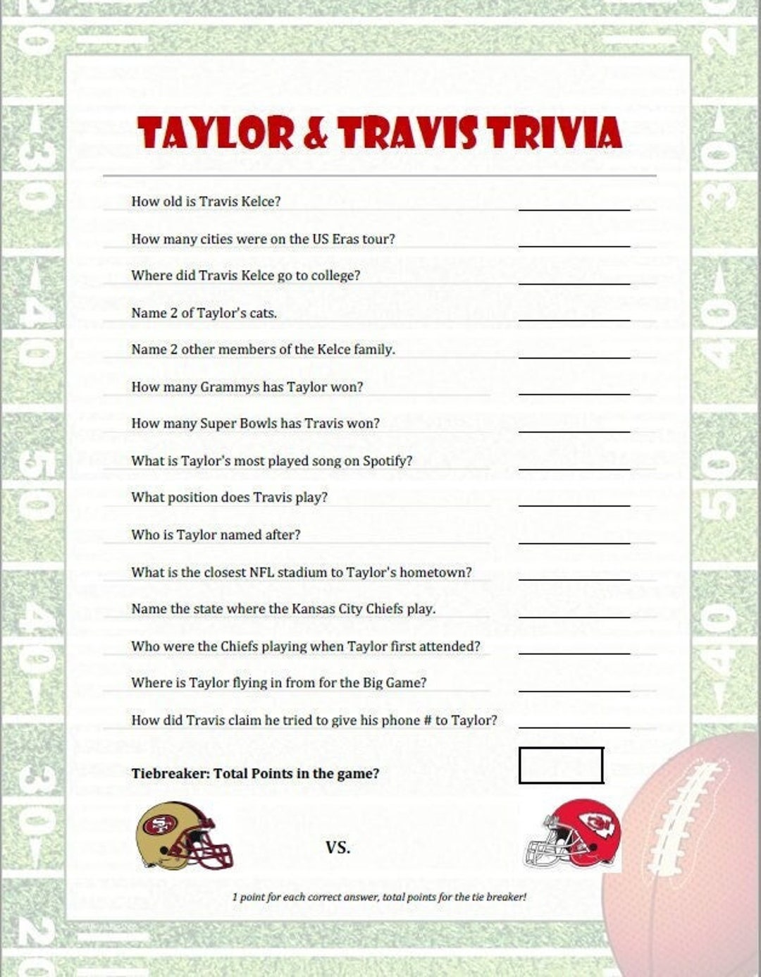 SUPER BIG GAME Trivia taylor's Version 2024 - Etsy
