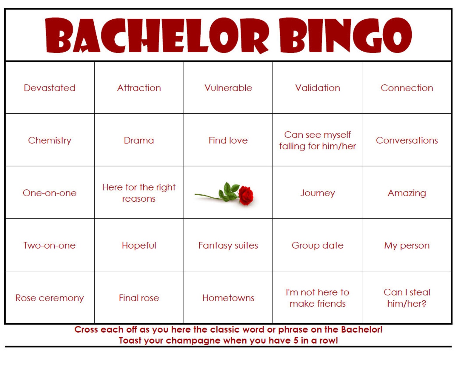 EASY PRINT the Bachelor Bingo Cards! (digital File) 40 Cards - Etsy