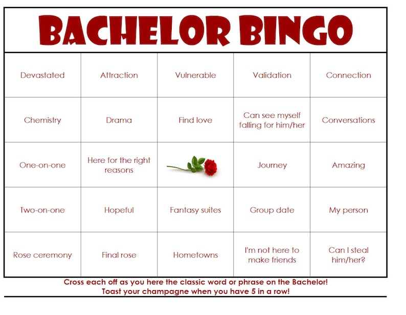 EASY PRINT the Bachelor Bingo Cards! (digital File) 40 Cards - Etsy