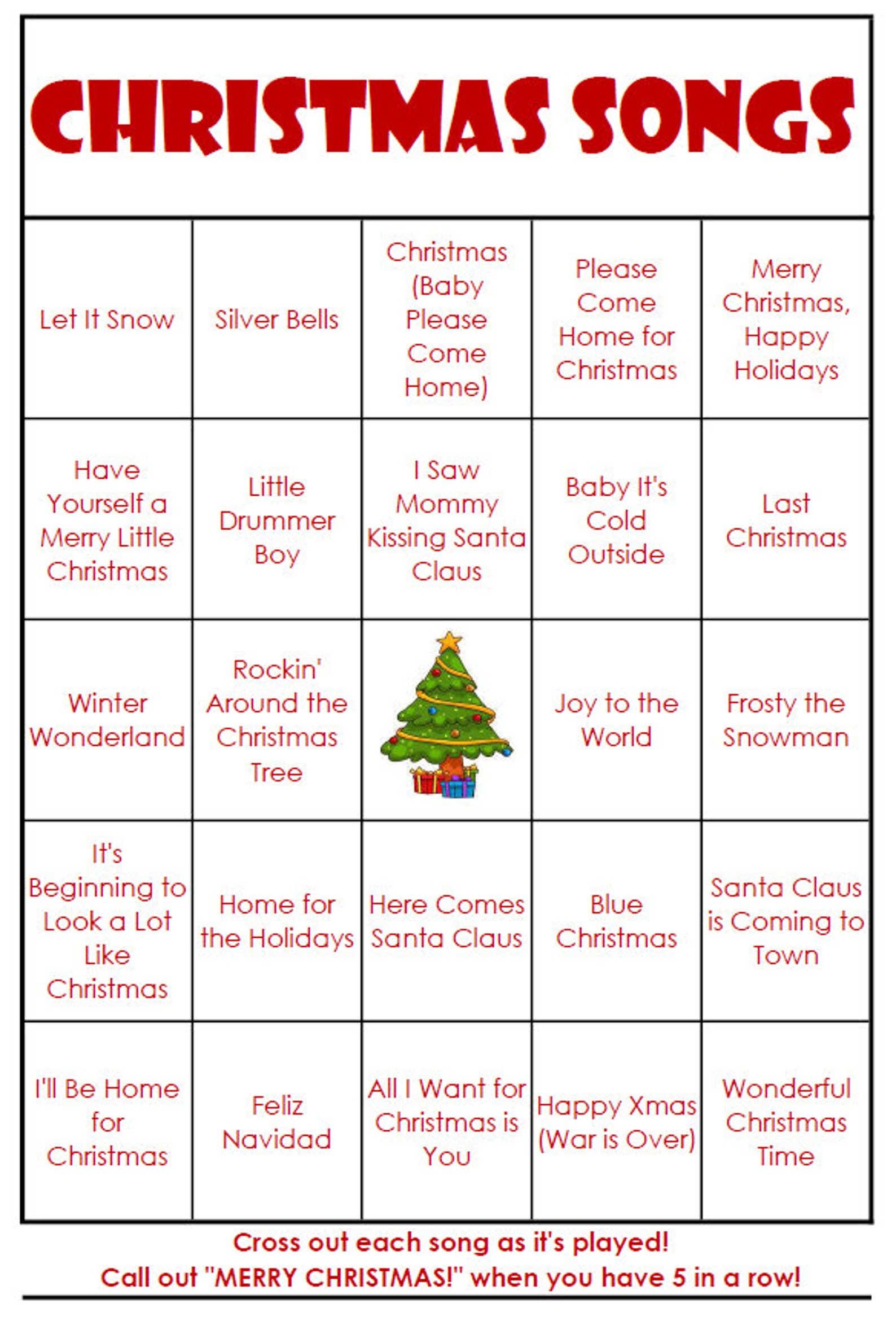 CHRISTMAS SONGS Bingo Cards digital File 80 Cards - Etsy