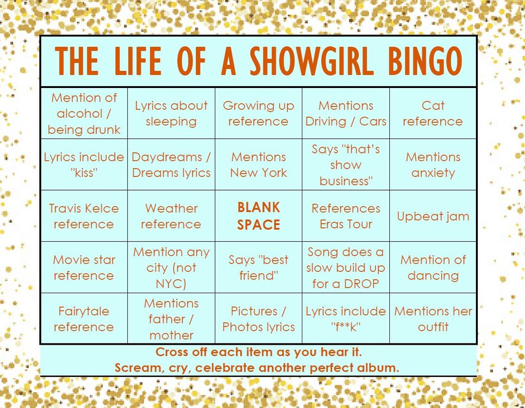 EASY PRINT Taylor Swift Life of a Showgirl Album Release Bingo - Etsy
