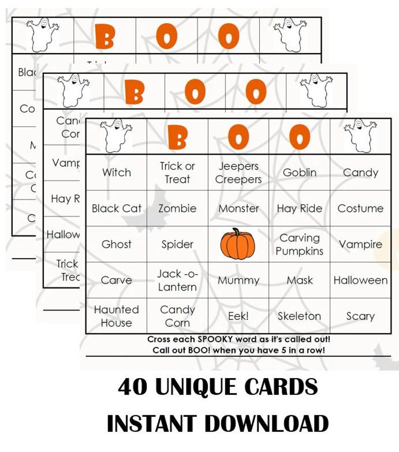 EASY PRINT Halloween Bingo Cards (digital File) 40 Cards - Etsy