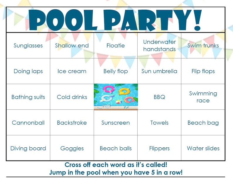 Pool Party Bingo Cards (digital File) 40 Cards - Etsy