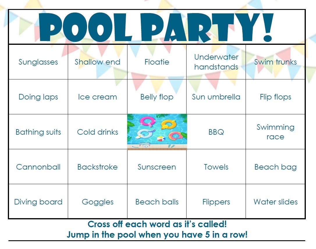 Pool Party Bingo Cards (digital File) 40 Cards - Etsy