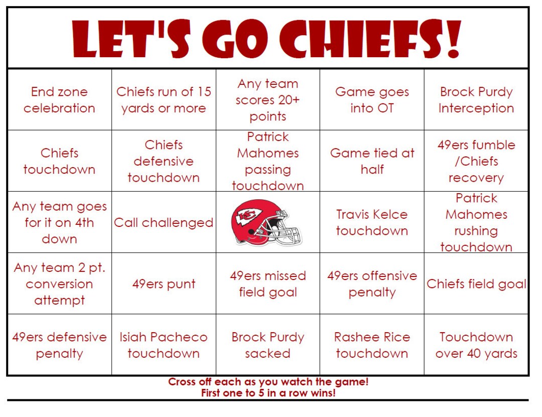 Chiefs SUPER BIG GAME Bingo 2024 Cards Game Only digital File 40 Cards ...