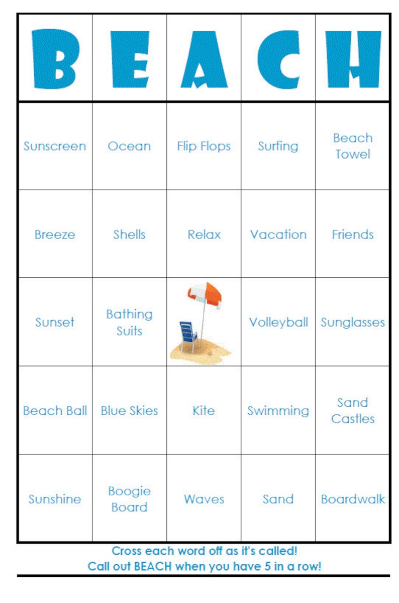 EASY PRINT Beach Bingo Cards (digital File) 40 Cards - Etsy