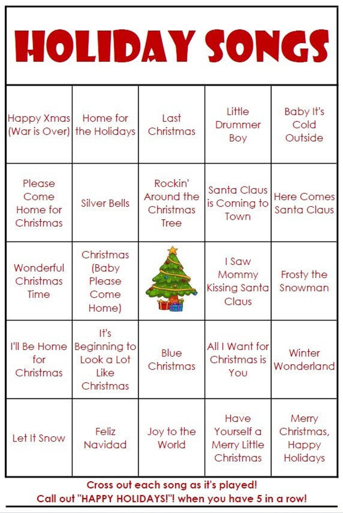 EASY PRINT Holiday Songs Bingo Cards (digital File) 80 Cards - Etsy