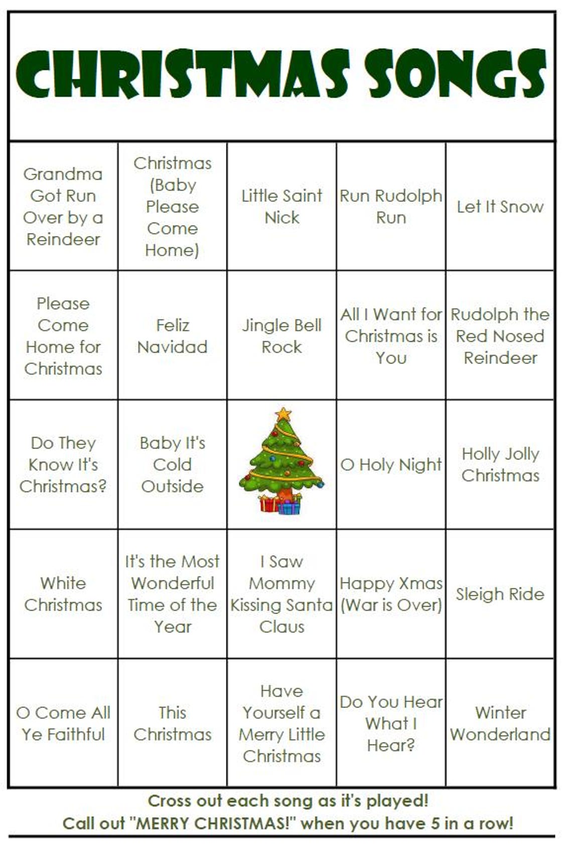 CHRISTMAS SONGS Bingo Cards (digital File) 80 Cards - Etsy