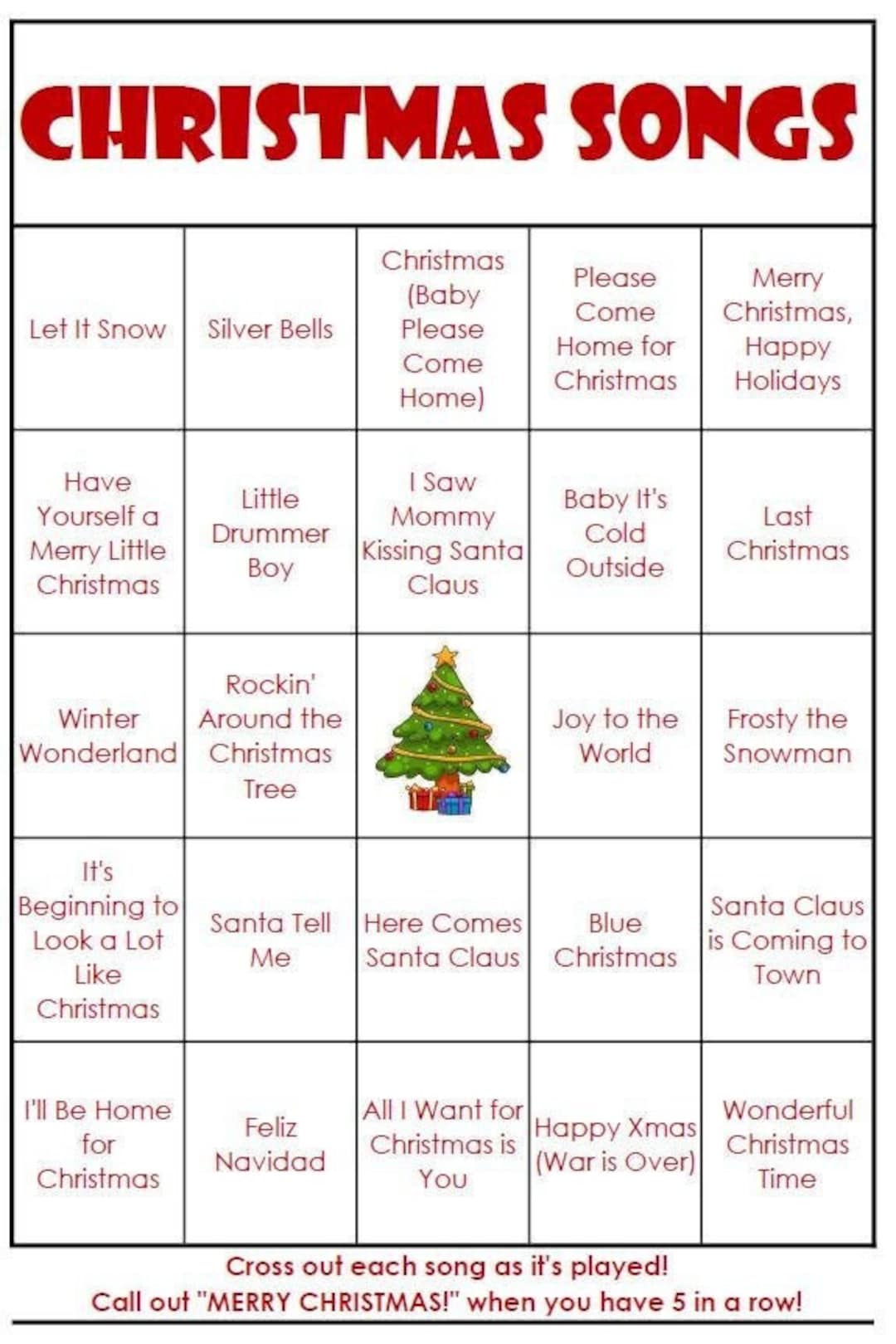 CHRISTMAS SONGS Bingo Cards (digital File) 80 Cards - Etsy