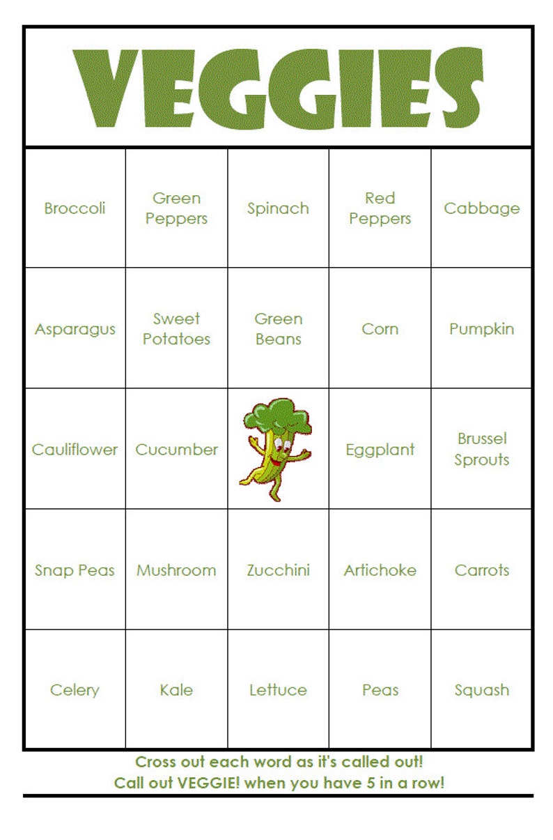 EASY PRINT Educational Bingo Cards - Veggie Edition! (digital File) 40 ...
