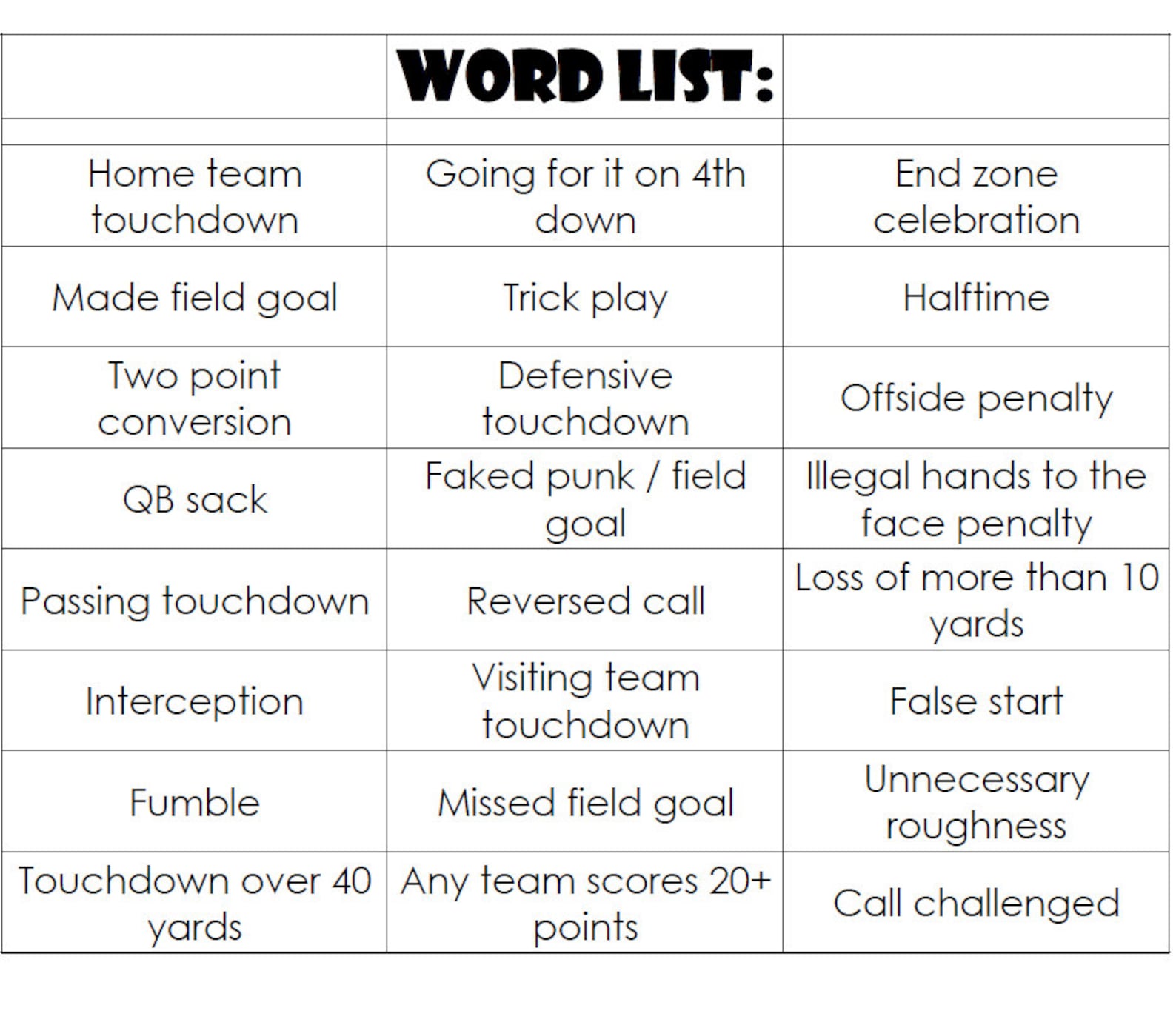 EASY PRINT Football Bingo Cards digital File 40 Cards | Etsy