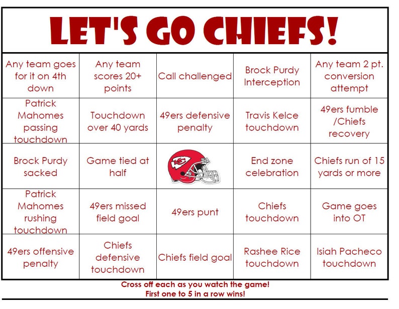 Chiefs SUPER BIG GAME Bingo 2024 Cards Game Only digital File 40 Cards ...