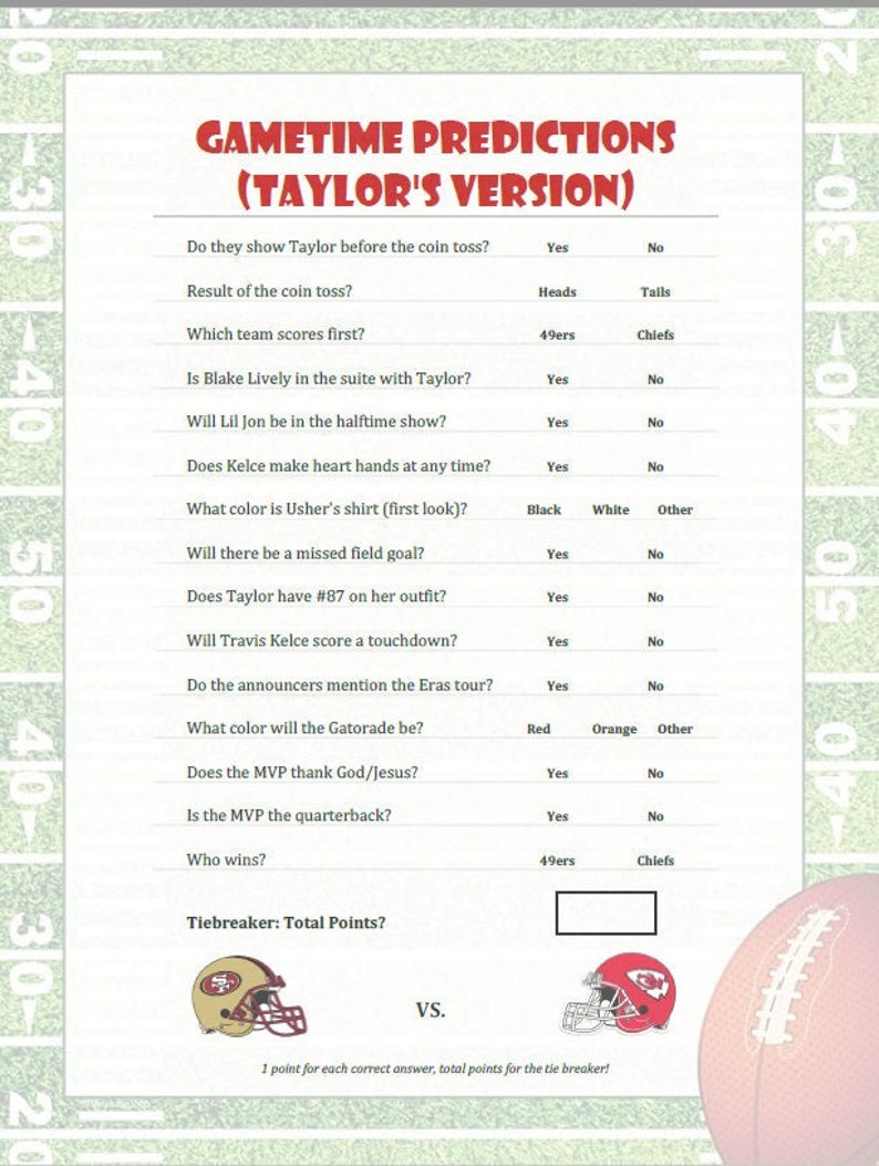Super BIG GAME Predictions taylor's Version 2024 - Etsy