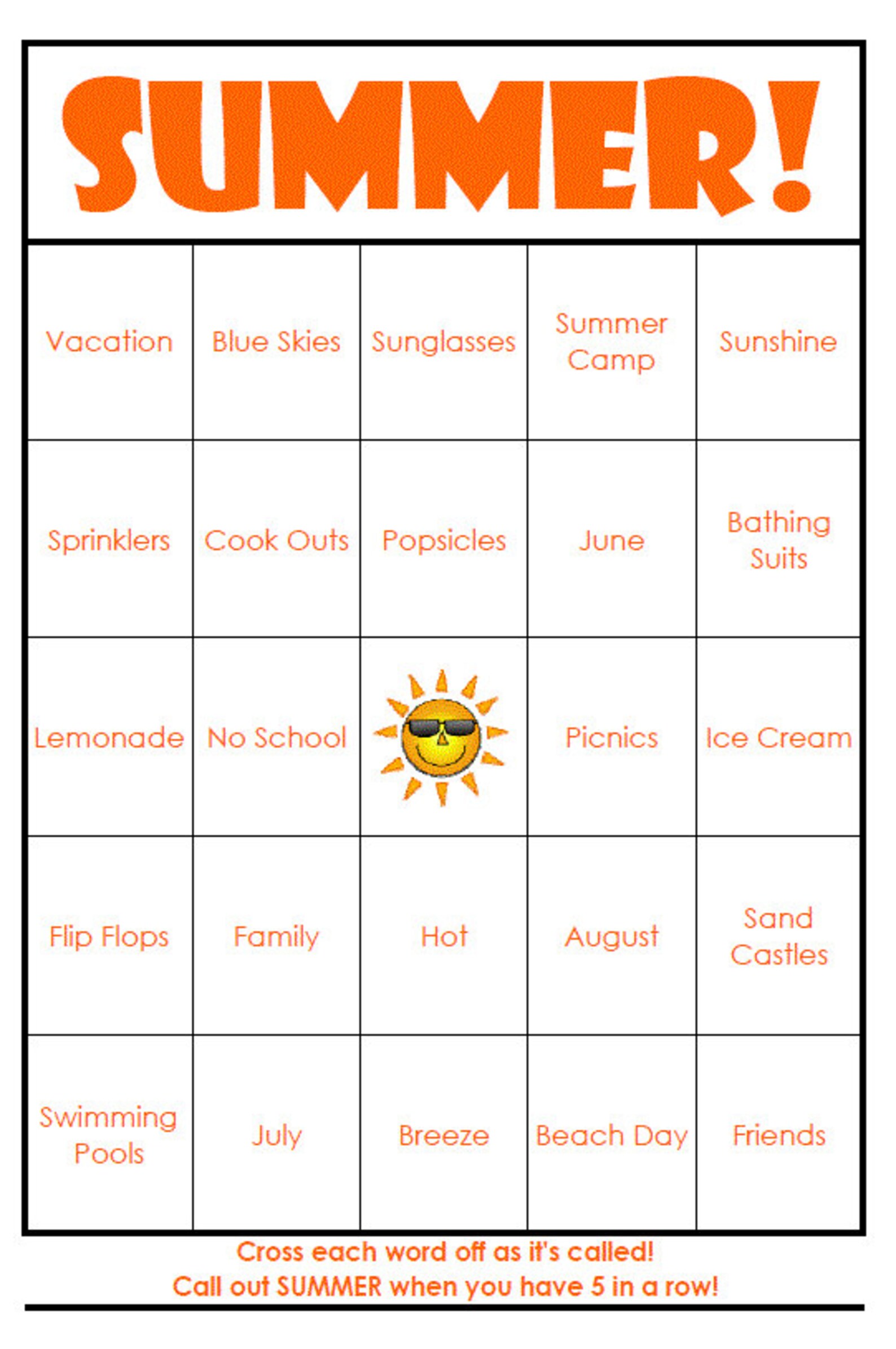 EASY PRINT Summer Bingo Cards (digital File) 40 Cards - Etsy
