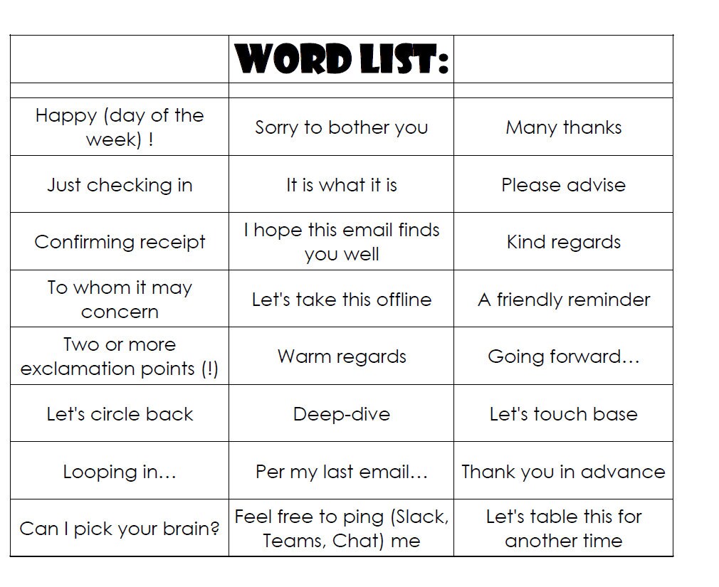 EASY PRINT Work Email Bingo Cards (digital File) 40 Cards - Etsy