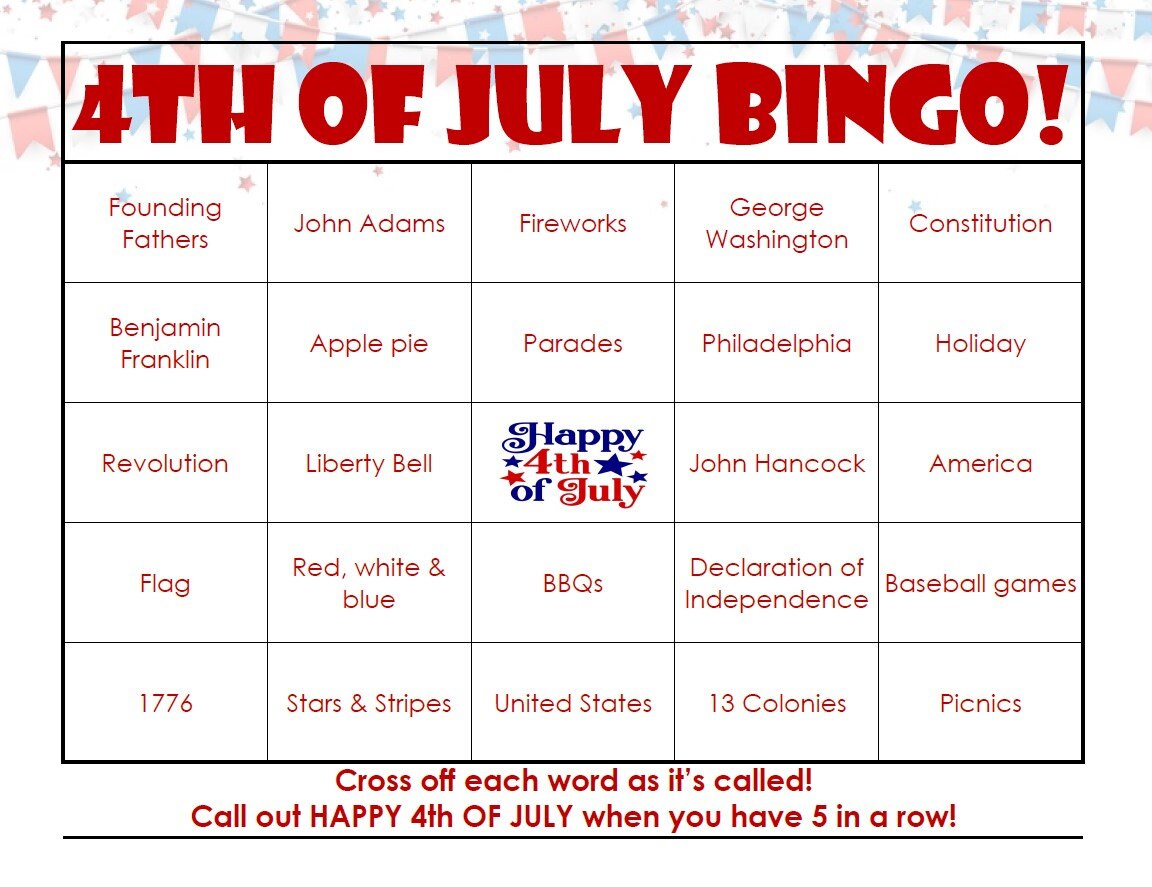4th of July Bingo Cards (digital File) 40 Cards - Etsy