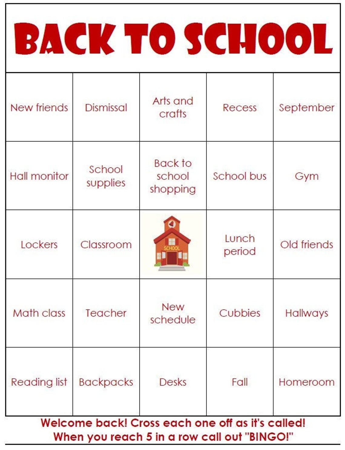 EASY PRINT Back to School Bingo Cards (digital File) 40 Cards - Etsy