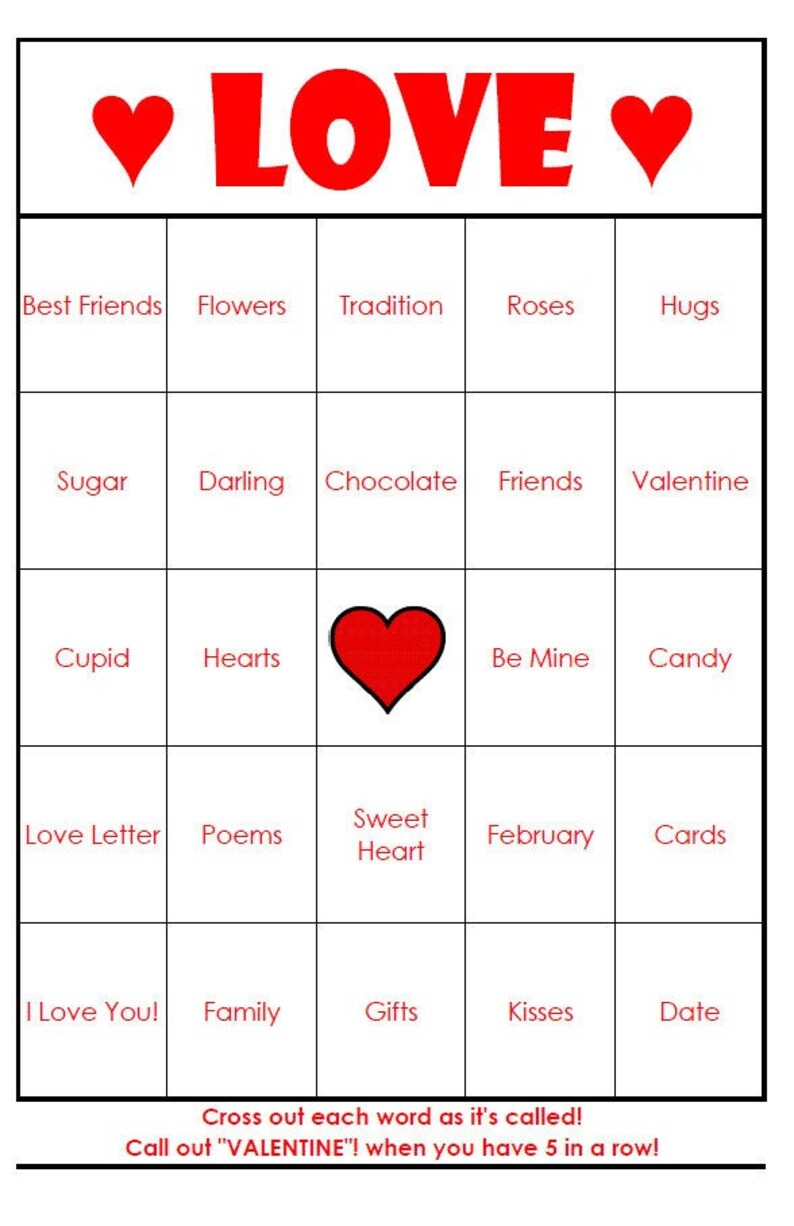 Valentine's Day Bingo Cards (digital File) 40 Cards - Etsy Canada