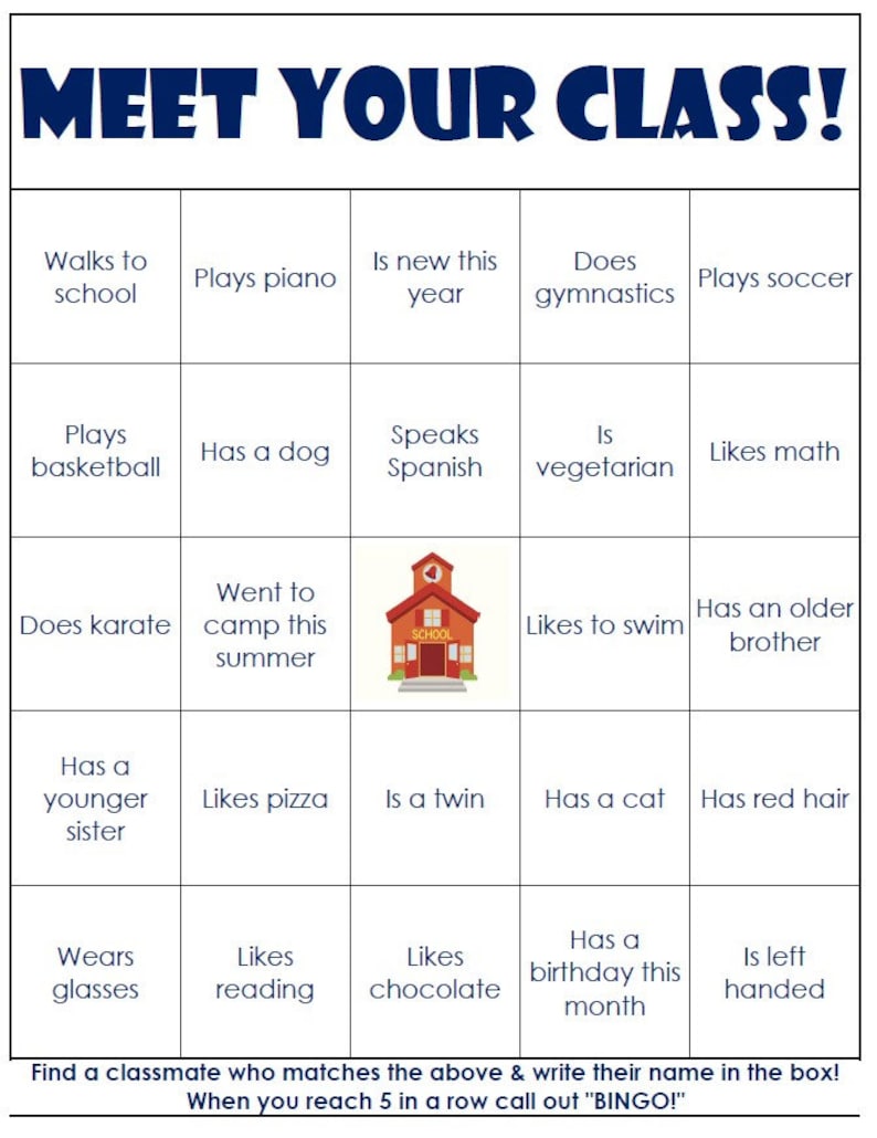 EASY PRINT Meet Your Class- Back to School Bingo Cards (digital File ...