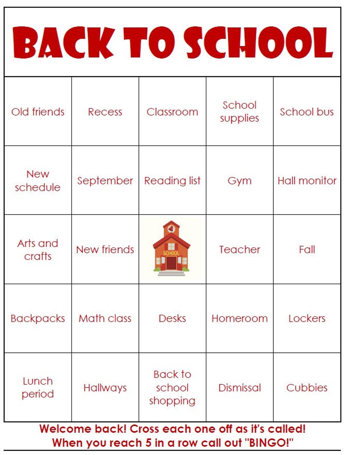 EASY PRINT Back to School Bingo Cards (digital File) 40 Cards - Etsy