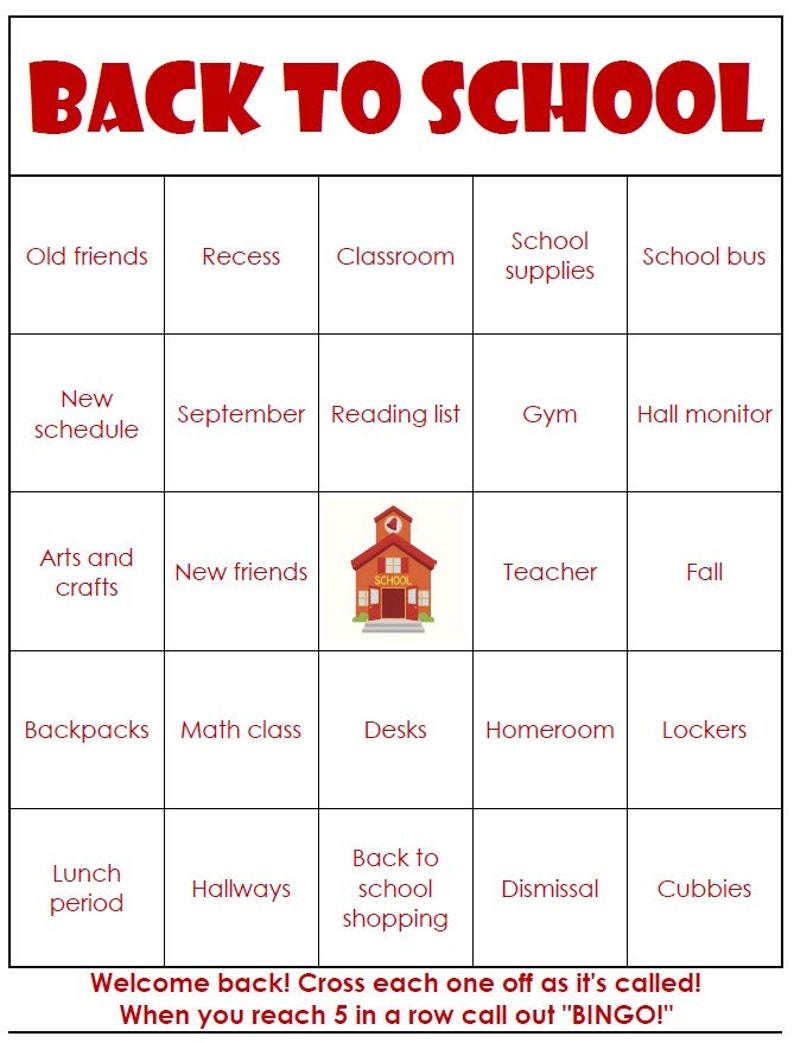 EASY PRINT Back to School Bingo Cards (digital File) 40 Cards - Etsy