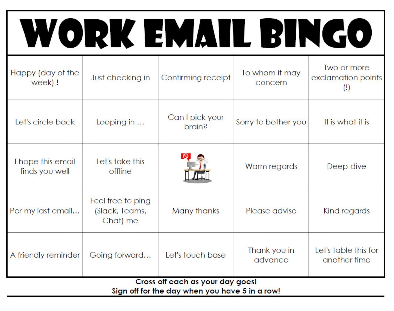 EASY PRINT Work Email Bingo Cards (digital File) 40 Cards - Etsy