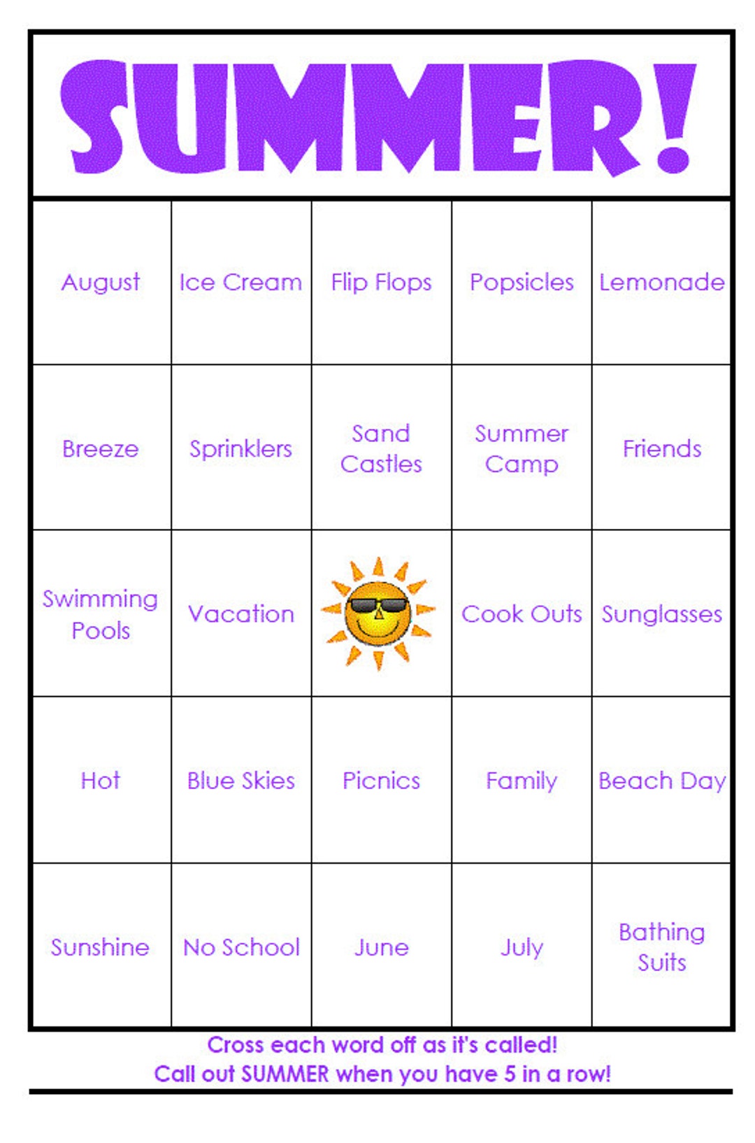 EASY PRINT Summer Bingo Cards (digital File) 40 Cards - Etsy