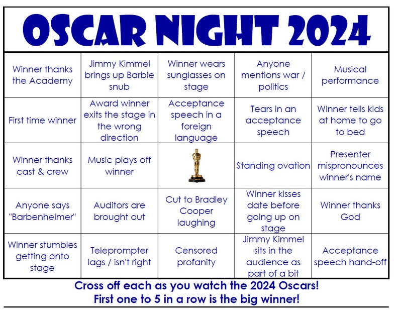 EASY PRINT OSCARS 2024 Bingo digital File 40 Cards - Etsy