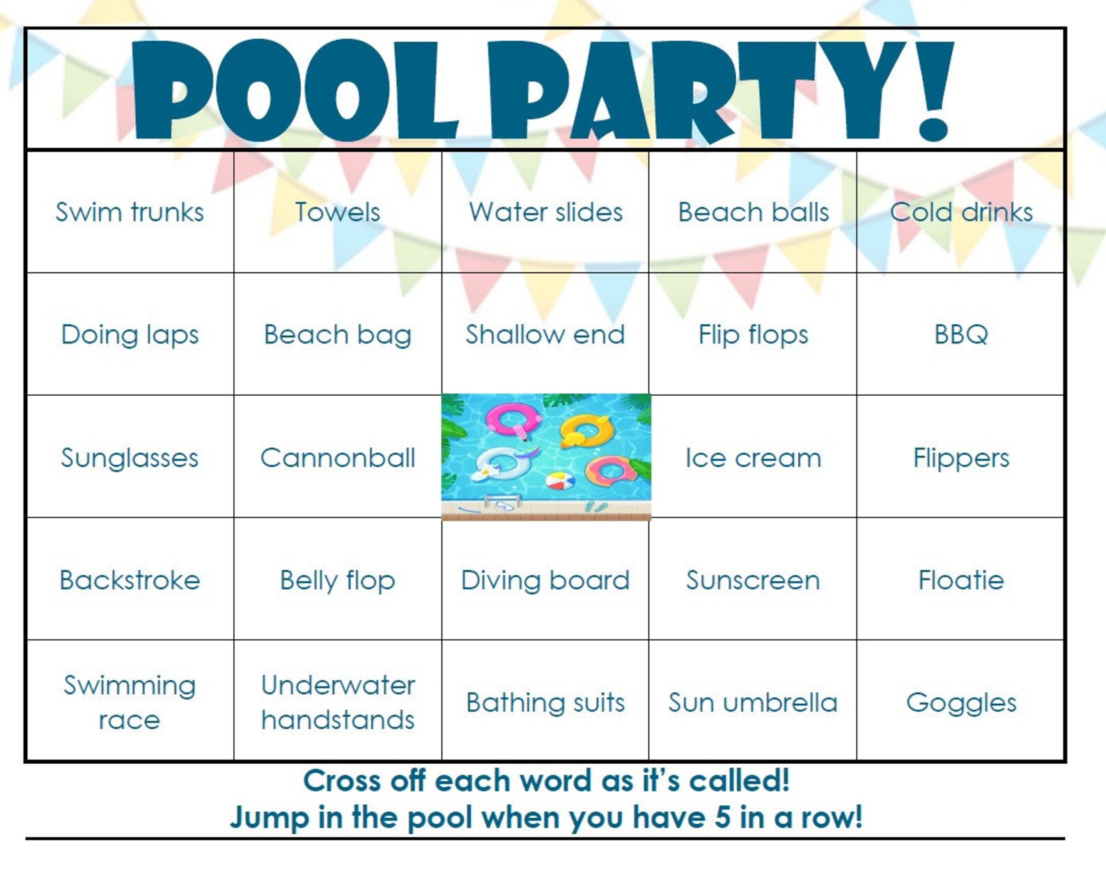 Pool Party Bingo Cards (digital File) 40 Cards - Etsy