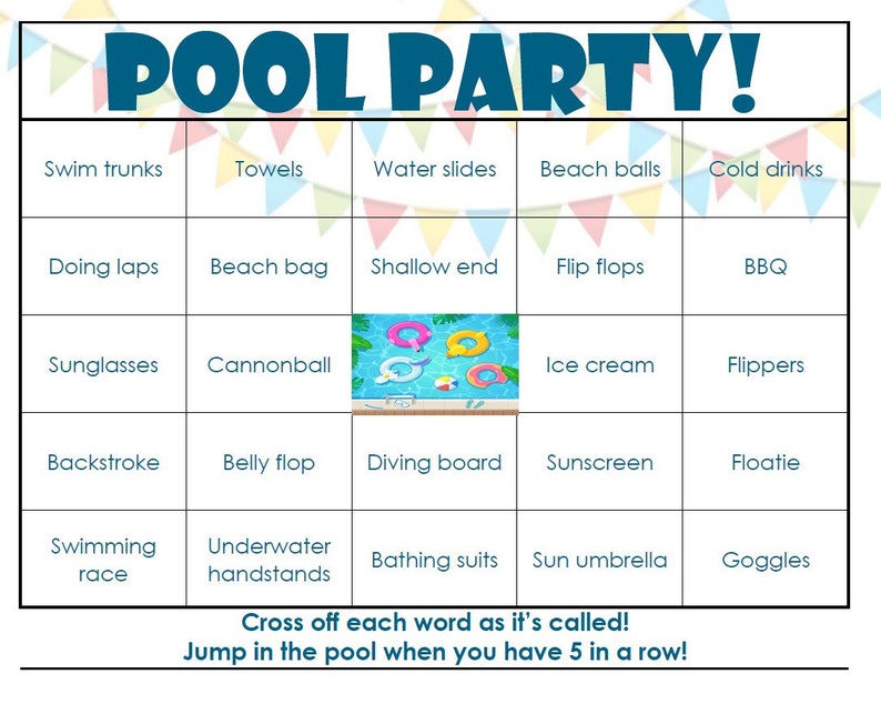 Pool Party Bingo Cards (digital File) 40 Cards - Etsy
