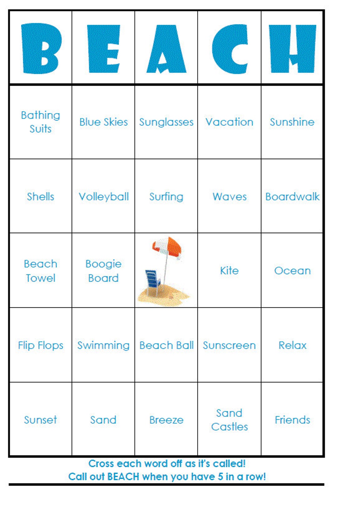 EASY PRINT Beach Bingo Cards (digital File) 40 Cards - Etsy