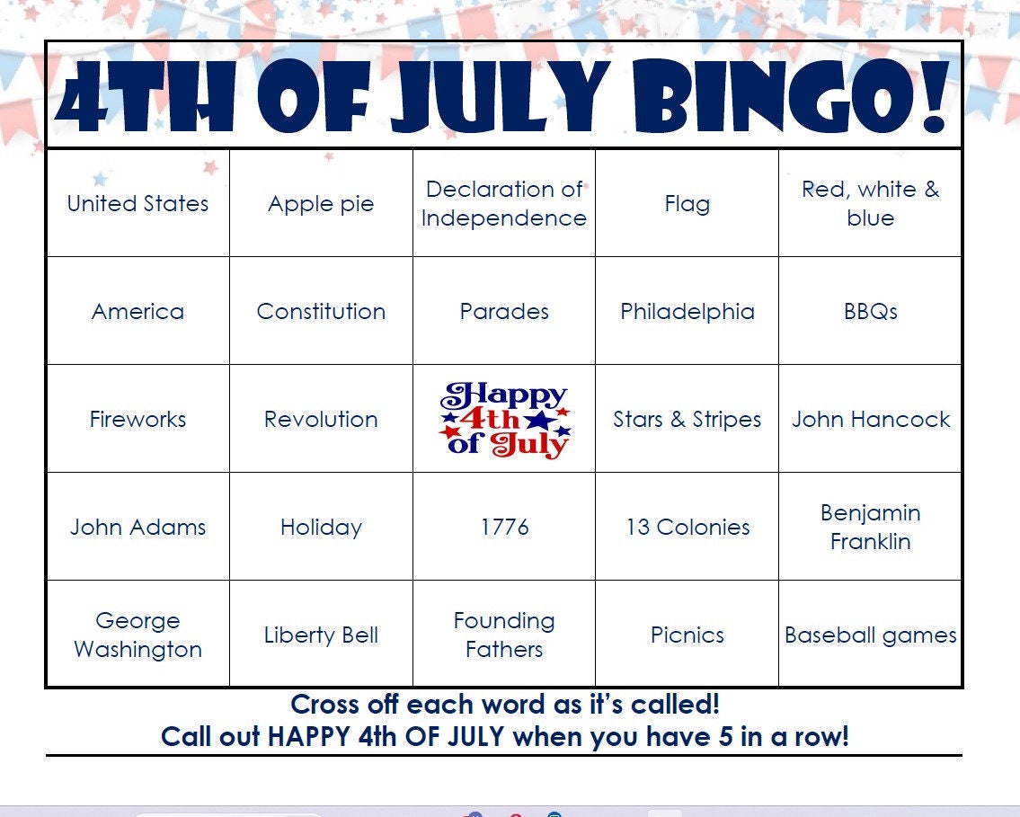 4th of July Bingo Cards (digital File) 40 Cards - Etsy