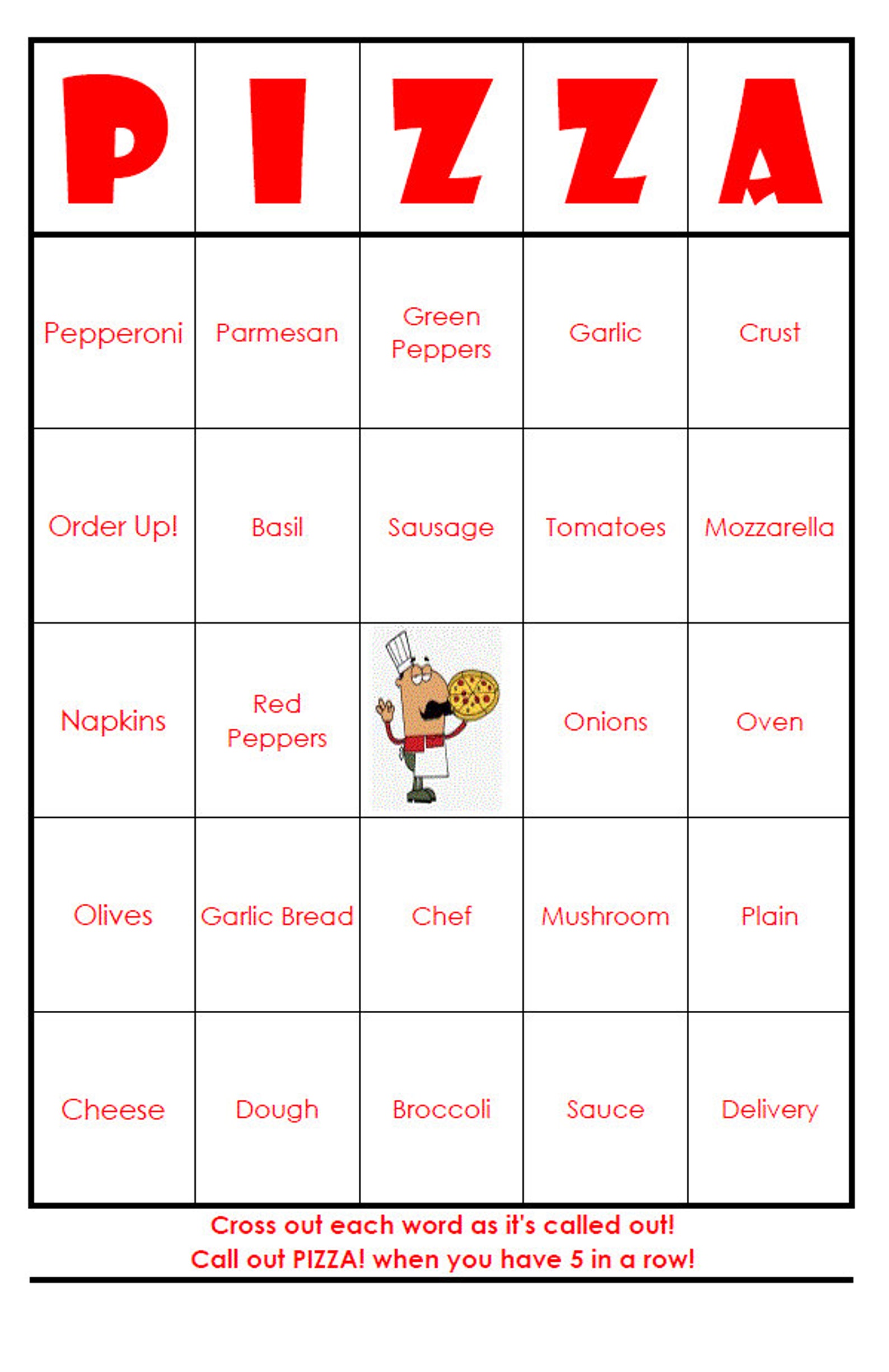 EASY PRINT Pizza Party Bingo Cards digital file 40 Cards | Etsy