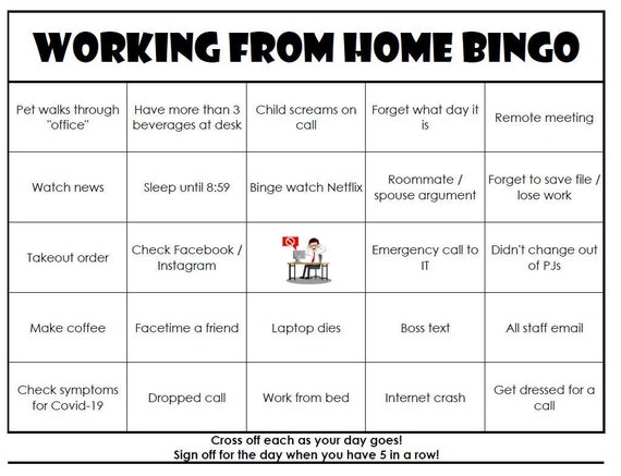EASY PRINT Working From Home Bingo Cards digital File 40 - Etsy