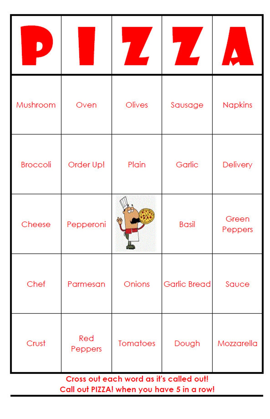EASY PRINT Pizza Party Bingo Cards! (digital File) 40 Cards - Etsy