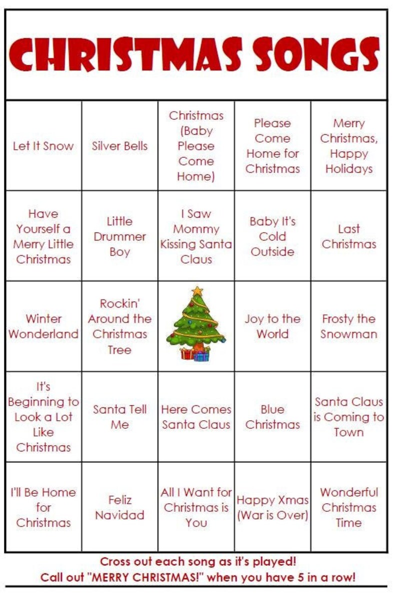 CHRISTMAS SONGS Bingo Cards digital File 80 Cards - Etsy