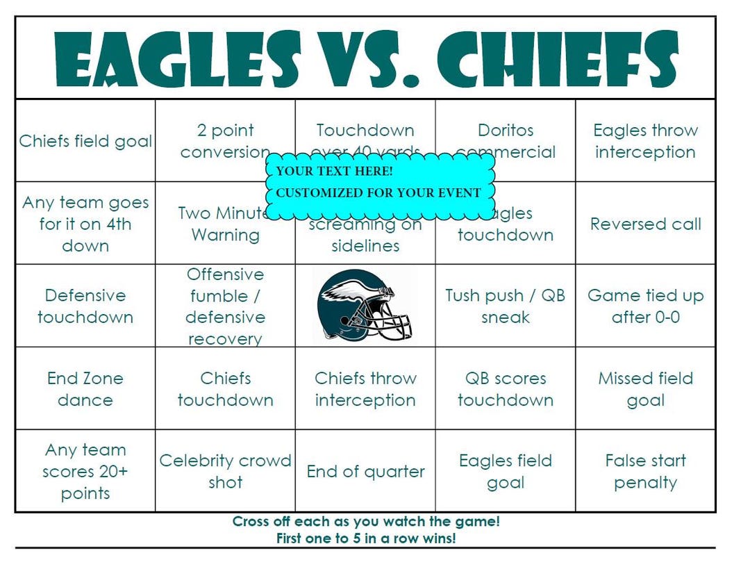 Custom SUPER BIG GAME Bingo 2025 Cards! (digital File) 40 Cards - Etsy