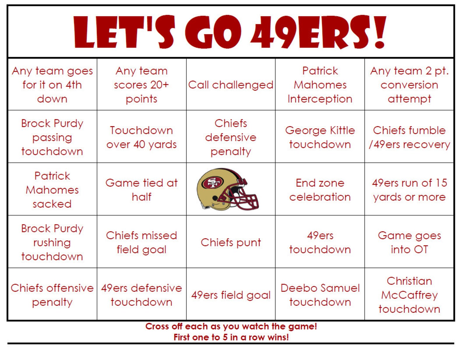 49ers SUPER BIG GAME Bingo 2024 Cards Game Only digital File 40 Cards ...