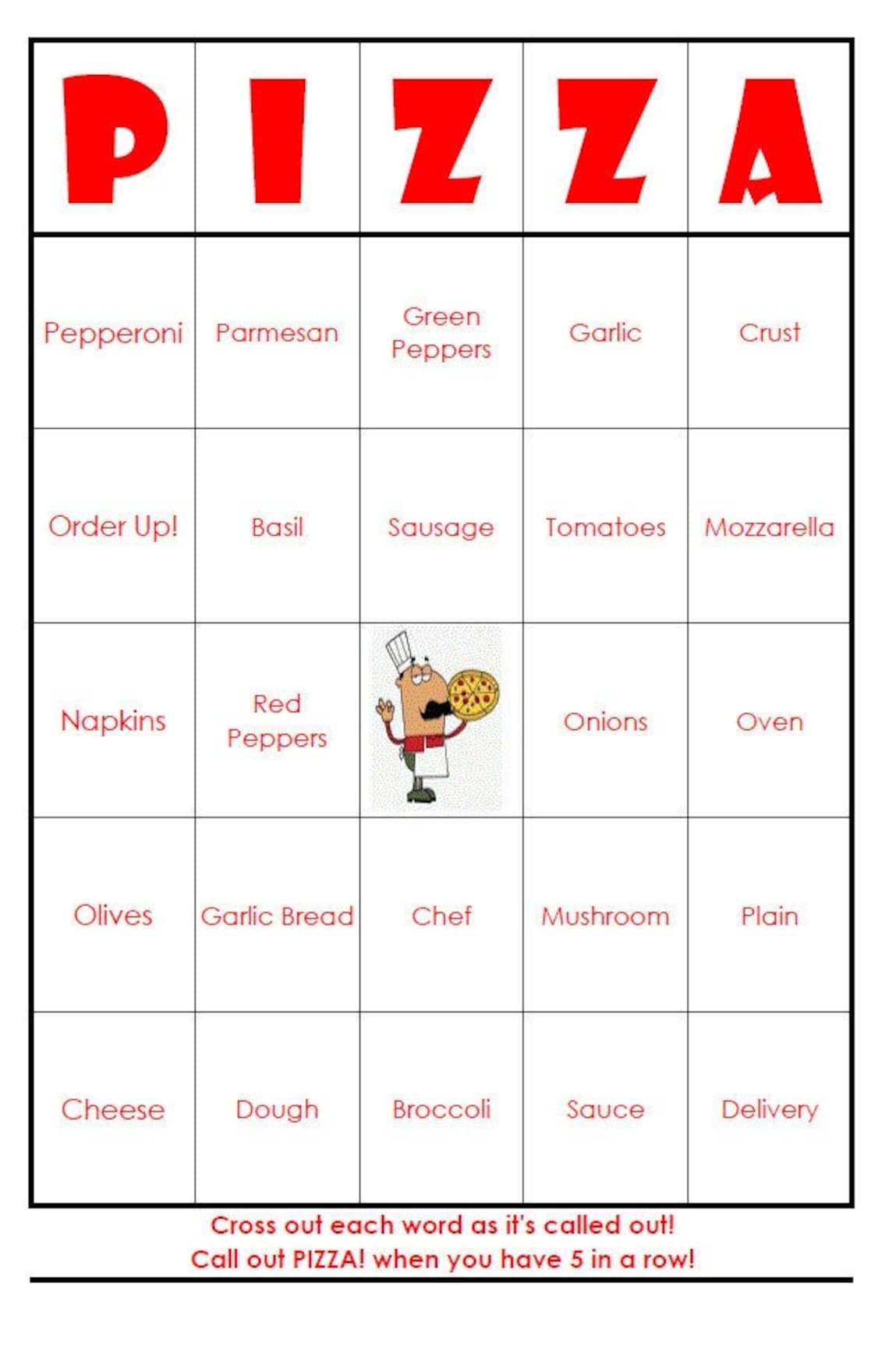 EASY PRINT Pizza Party Bingo Cards! (digital File) 40 Cards - Etsy