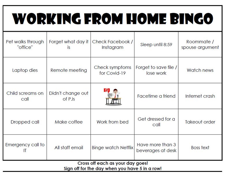 EASY PRINT Working From Home Bingo Cards (digital File) 40 Cards - Etsy
