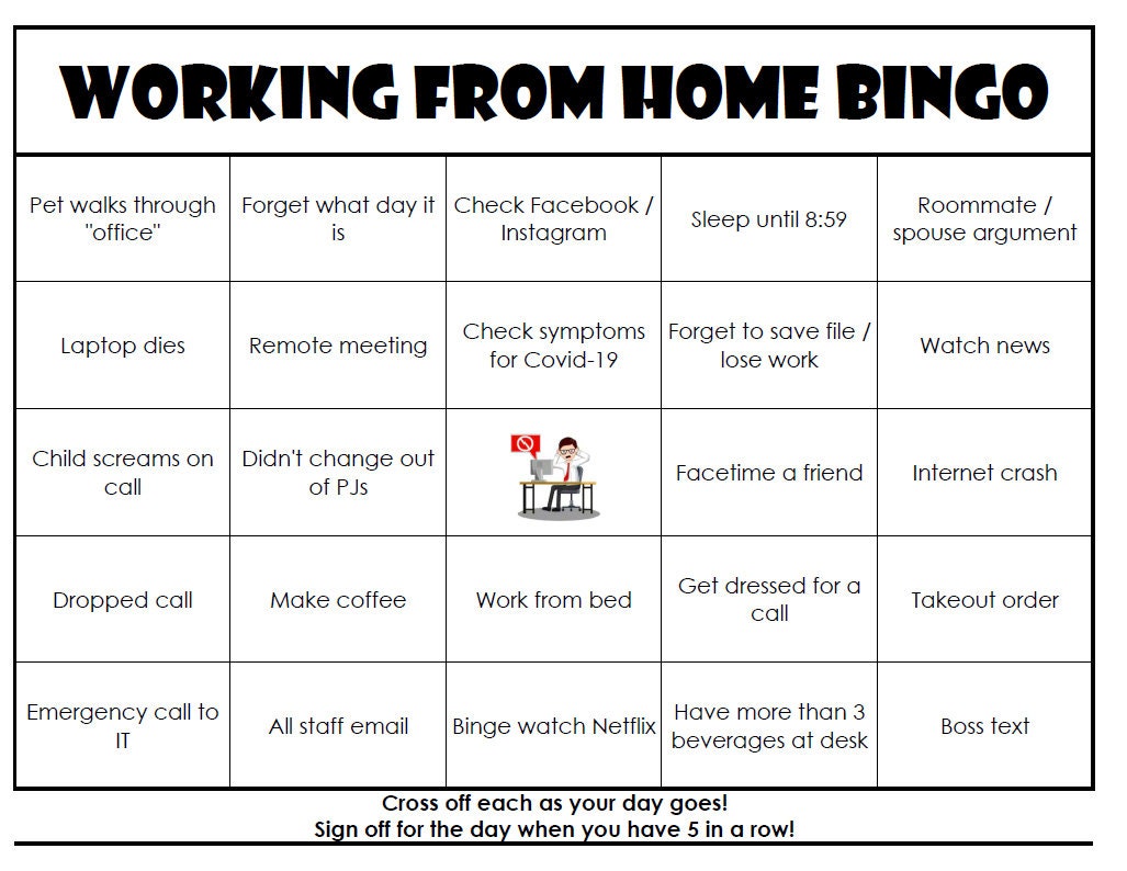 EASY PRINT Working From Home Bingo Cards (digital File) 40 Cards - Etsy