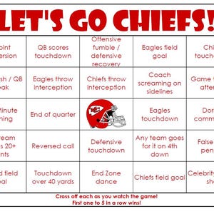 CHIEFS SUPER BIG Game Bingo 2025 Cards! (digital File) 40 Cards - Etsy