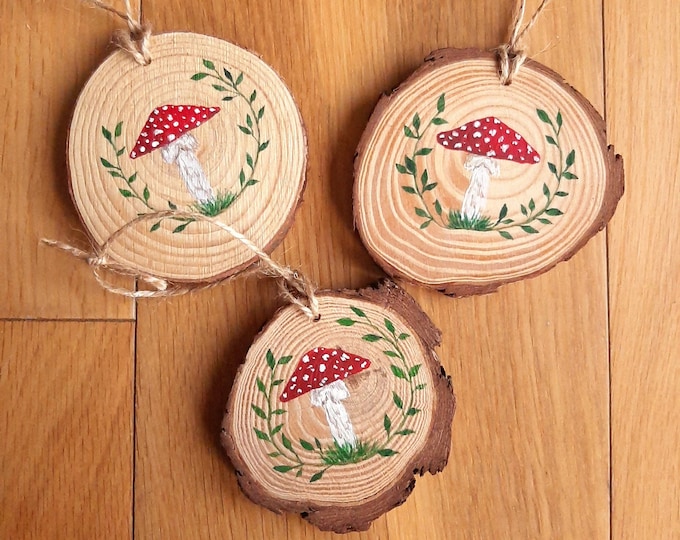 Hand Painted Toadstool Hanging Decoration Wood Slice | Etsy
