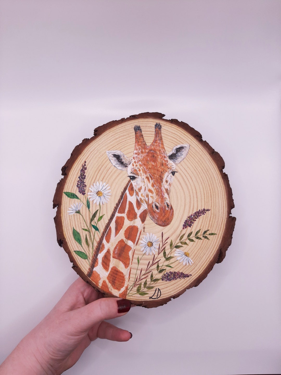 Hand Painted Giraffe | Wall Art | Large Wood Slice | Cottagecore Wall ...