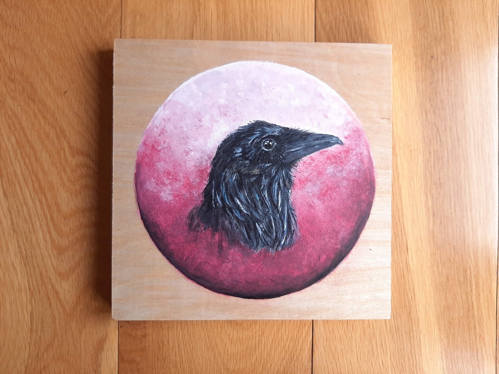 Wood Wall Art | Hand Painted Raven on Wood | Original Painting - Etsy
