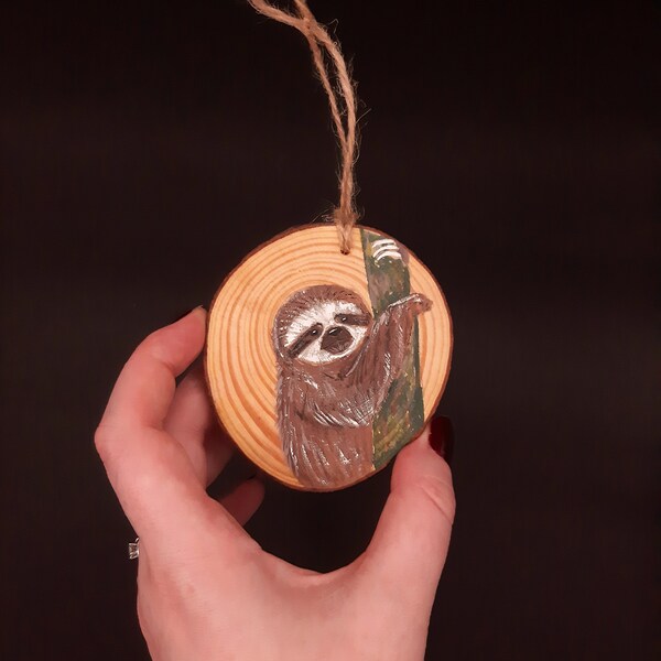 Sloth Wood Slice Ornament - Etsy