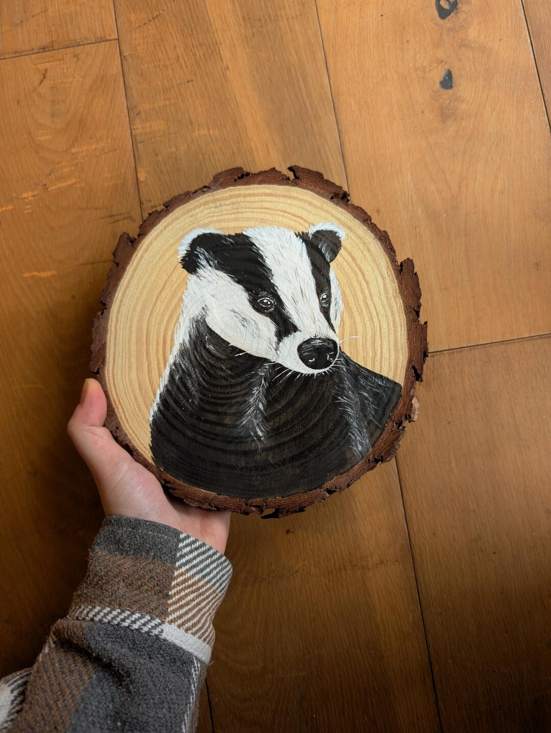 Hand Painted Badger Wall Art Large Wood Slice Cottagecore Wall Decor ...