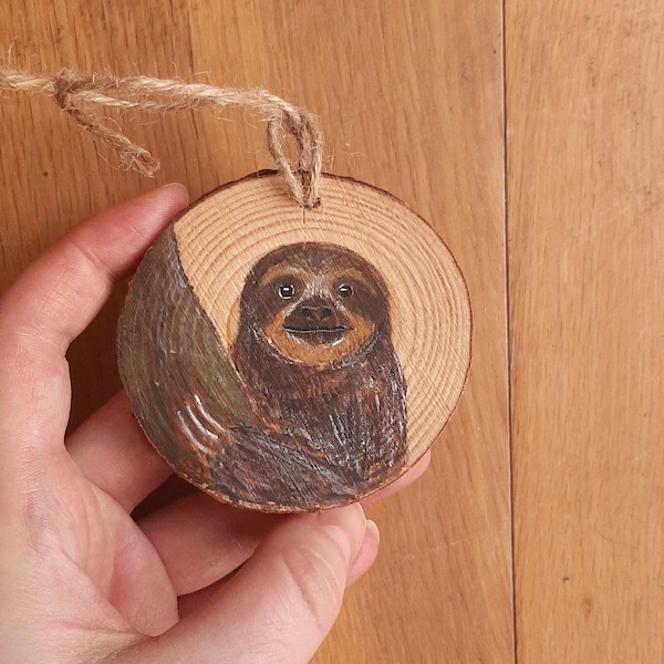 Sloth Wood Slice Ornament - Etsy