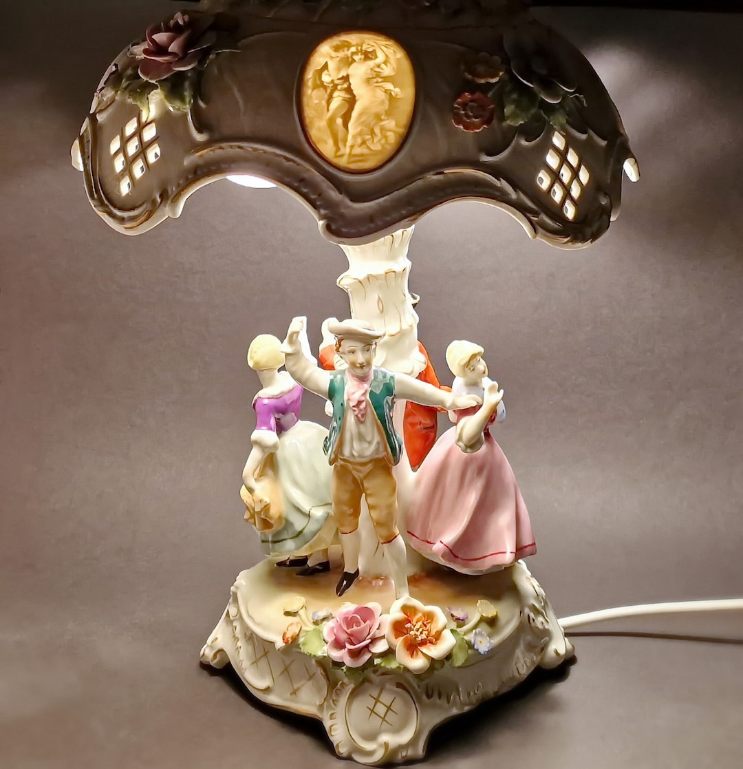 Vintage Lithophane Table Lamp: German Porcelain Figural Lamp ...