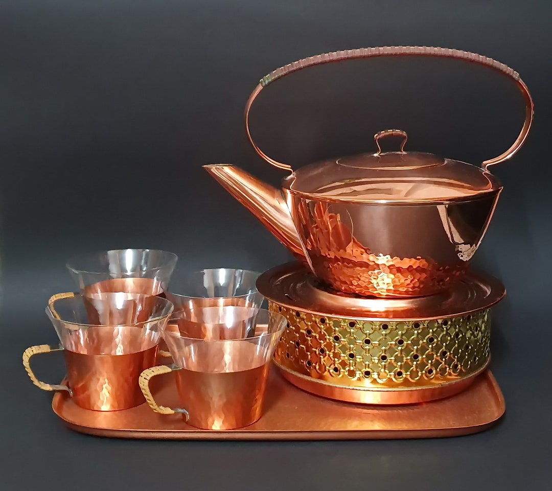 1960s Copper Teapot Set - Vintage Tea Set for 4 - German Tea Pot Set ...